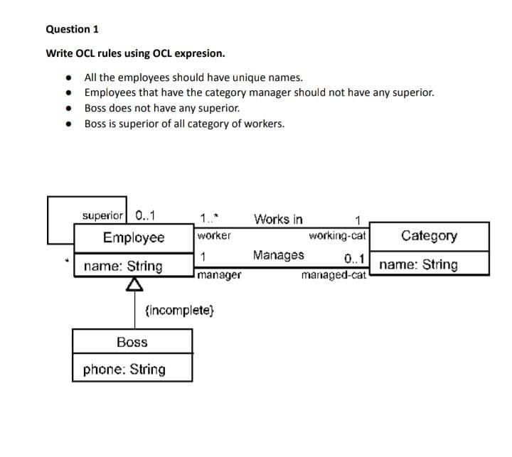 Solved Write OCL rules using OCL expresion. - All the | Chegg.com