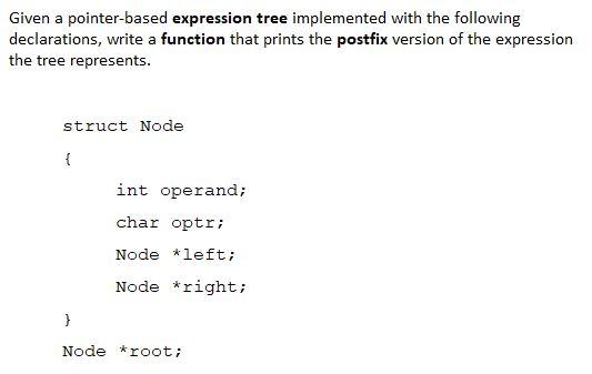 Solved Given a pointer-based expression tree implemented | Chegg.com