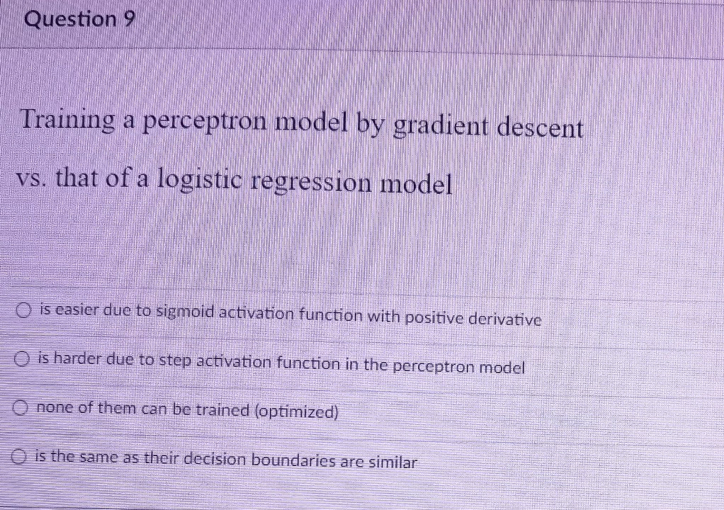 Solved Question 9Training a perceptron model by gradient | Chegg.com