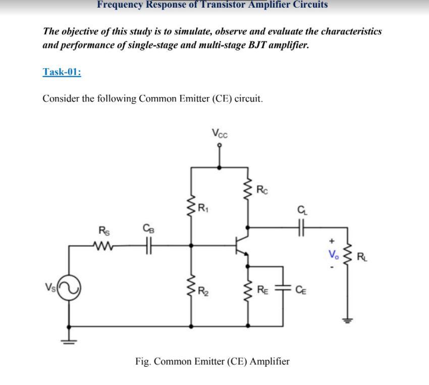 Frequency response of transistor amplifier schematic