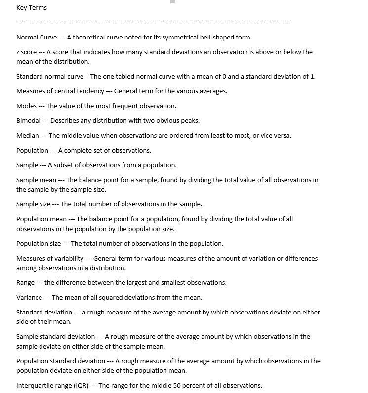 Solved Key Terms z score Normal Curve --- A theoretical | Chegg.com