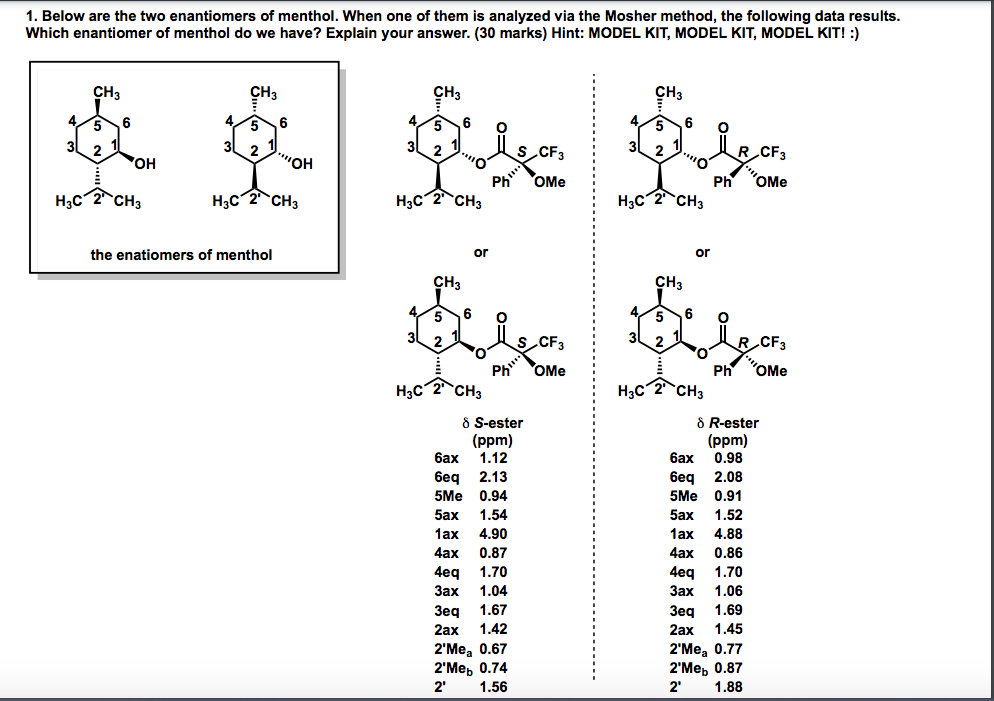 Solved 1. Below are the two enantiomers of menthol. When one | Chegg.com