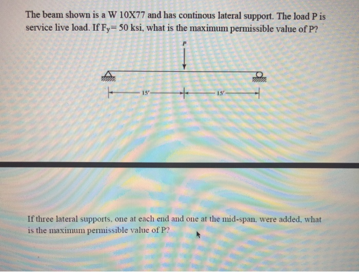 Solved The beam shown is a W 10X77 and has continous lateral | Chegg.com