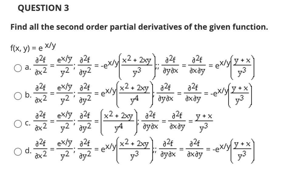 Solved QUESTION 3 Find all the second order partial | Chegg.com