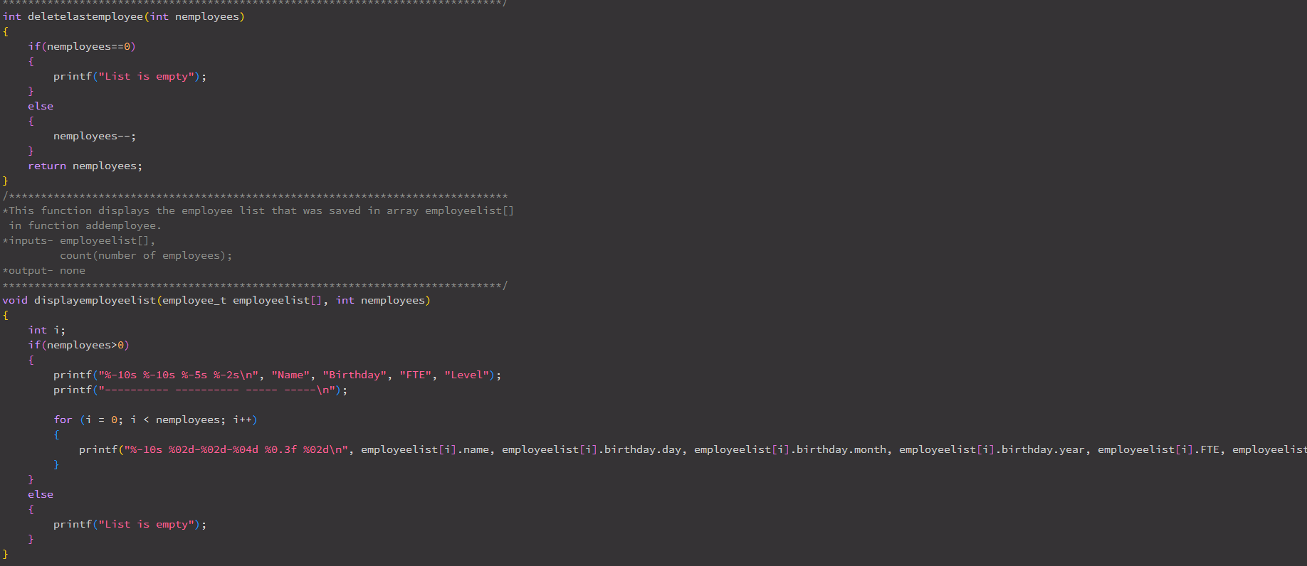 Solved 1. add employee 2. delete last employee 3. display | Chegg.com