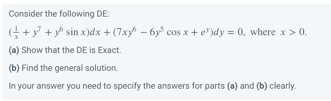 Solved Consider the following DE: | Chegg.com