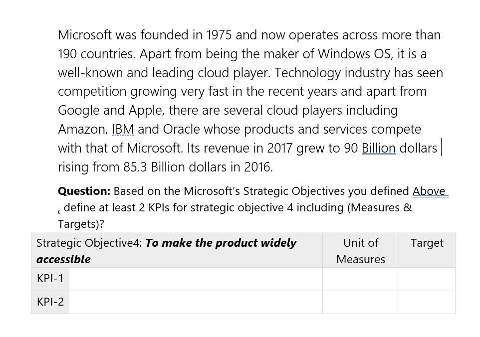 Solved Microsoft was founded in 1975 and now operates across | Chegg.com