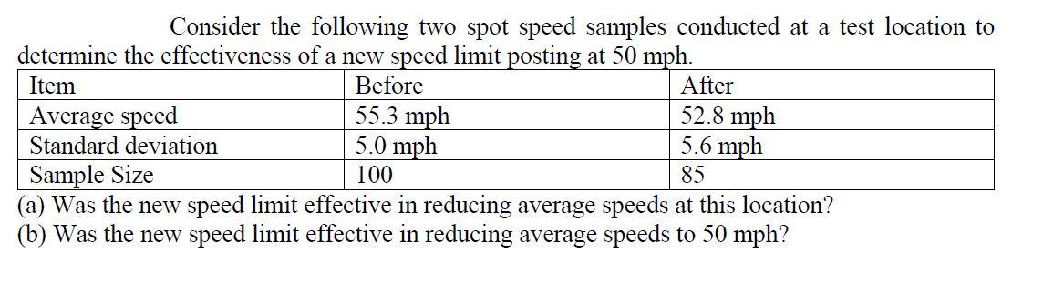 Solved Consider the following two spot speed samples | Chegg.com