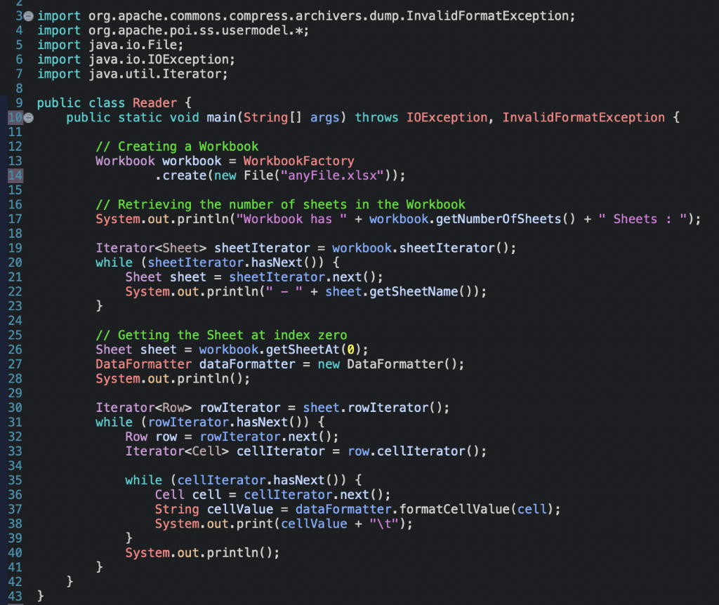 Solved this class is to read from an Excel file, it is | Chegg.com