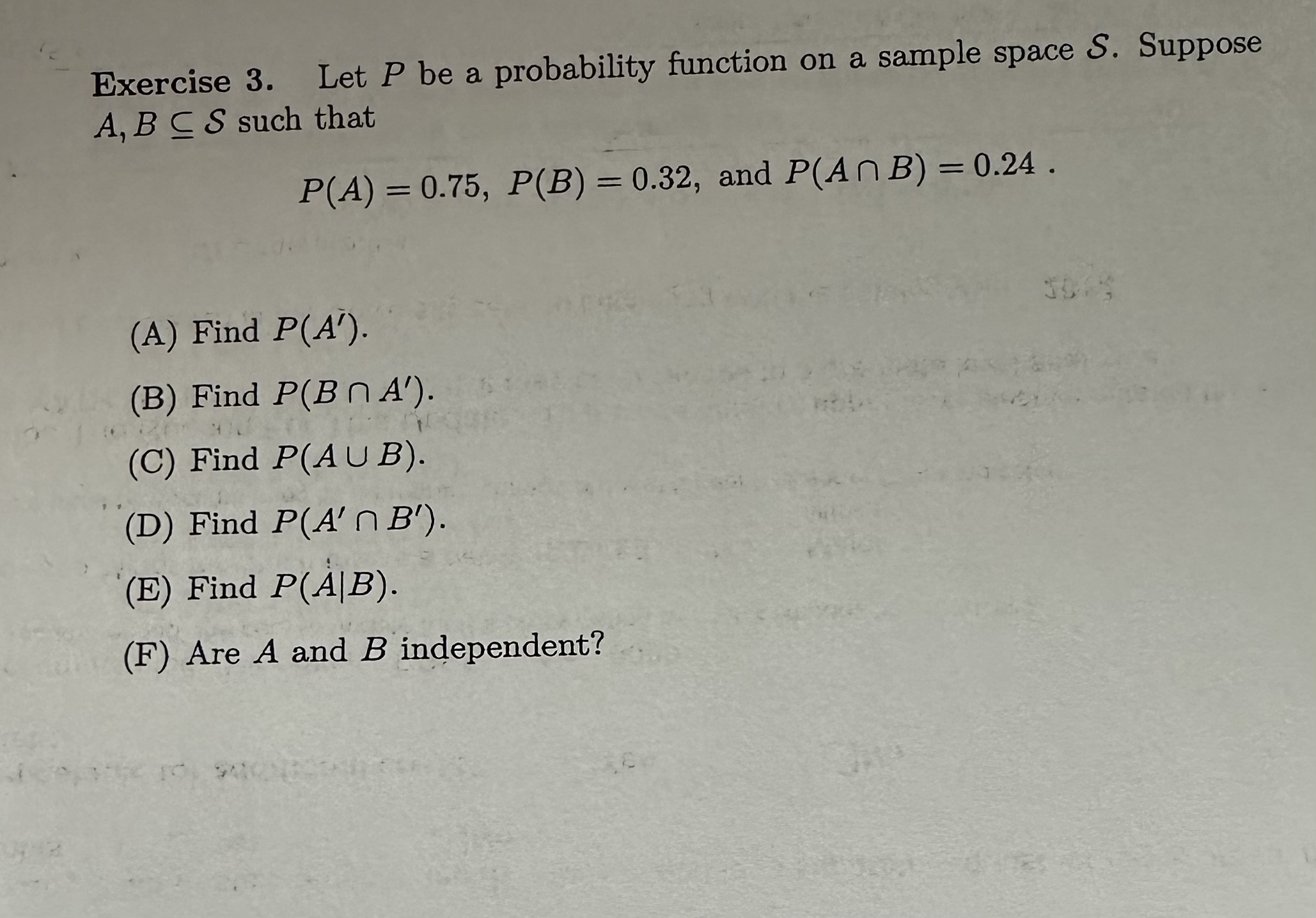 Solved Exercise 3. Let P be a probability function on a | Chegg.com