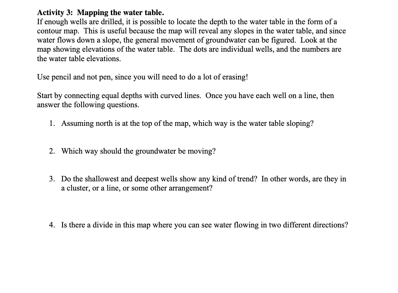 Solved Activity 3: Mapping the water table. If enough wells | Chegg.com