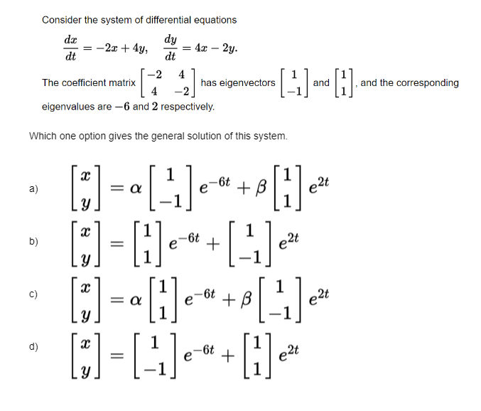 Consider the system of differential equations | Chegg.com