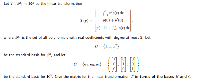 Solved Let T:P2→R3 be the linear transformation | Chegg.com