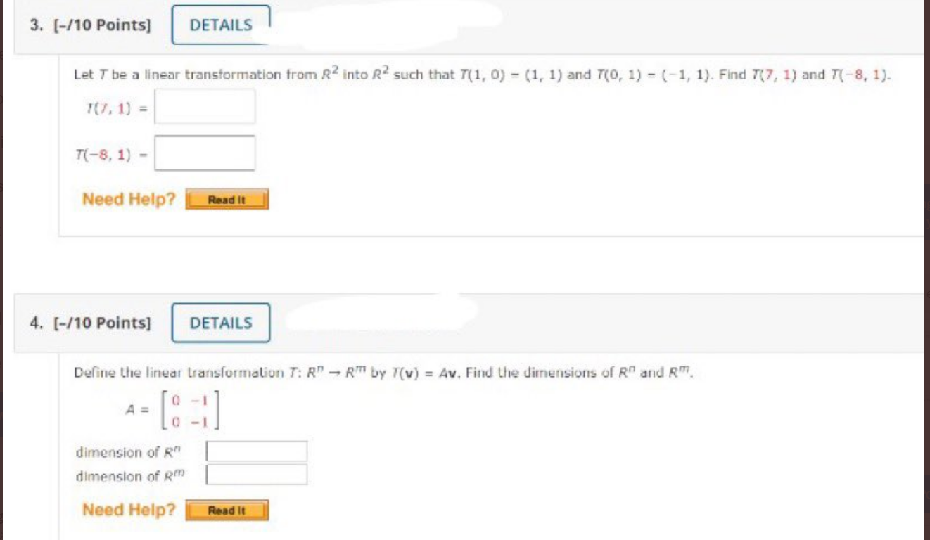 Solved 3. [-/10 Points) DETAILS Let T be a linear | Chegg.com