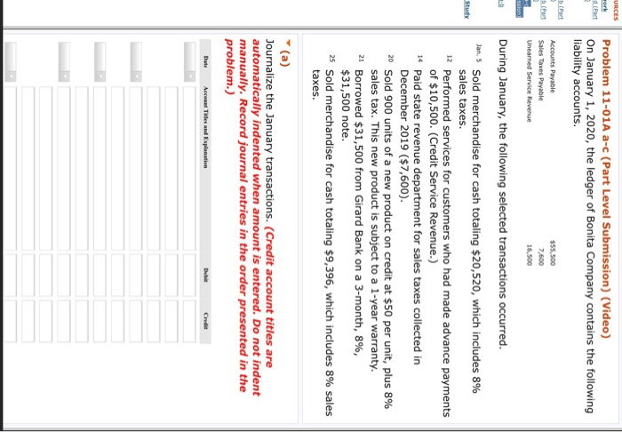 Solved rProblem 11-01A a-c (Part Level Submission) (Video) | Chegg.com