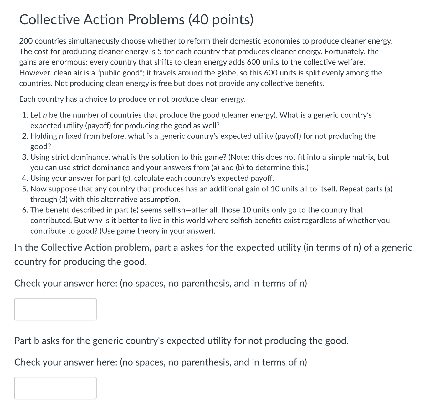 Solved Collective Action Problems (40 points) 200 countries | Chegg.com