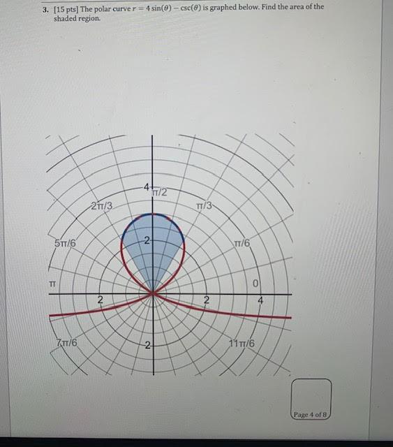 Solved 3. [15 pts] The polar curve r = 4 sin(0) --csc(O) is | Chegg.com