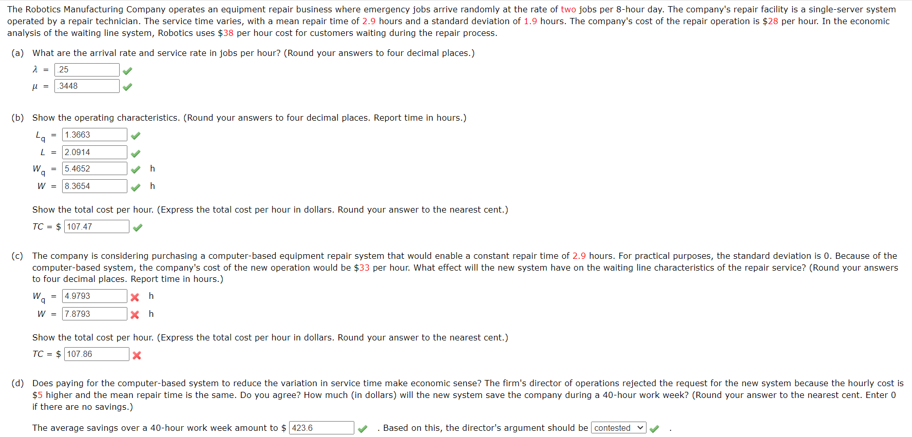 Solved analysis of the waiting line system, Robotics uses | Chegg.com