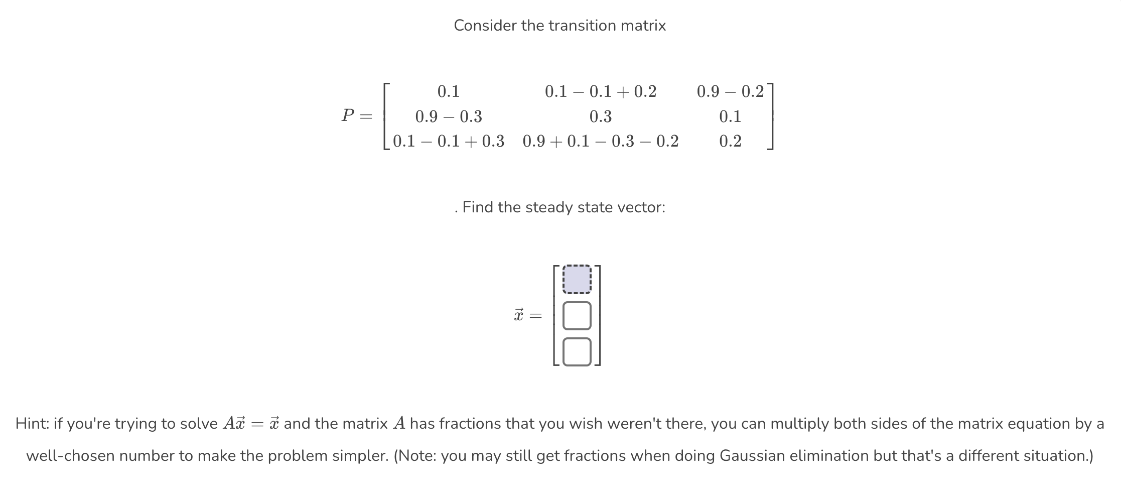 Solved Consider the transition matrix | Chegg.com