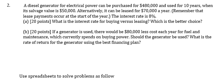 2. A diesel generator for electrical power can be | Chegg.com