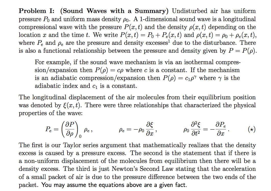 Problem I: (Sound Waves with a Summary) Undisturbed | Chegg.com