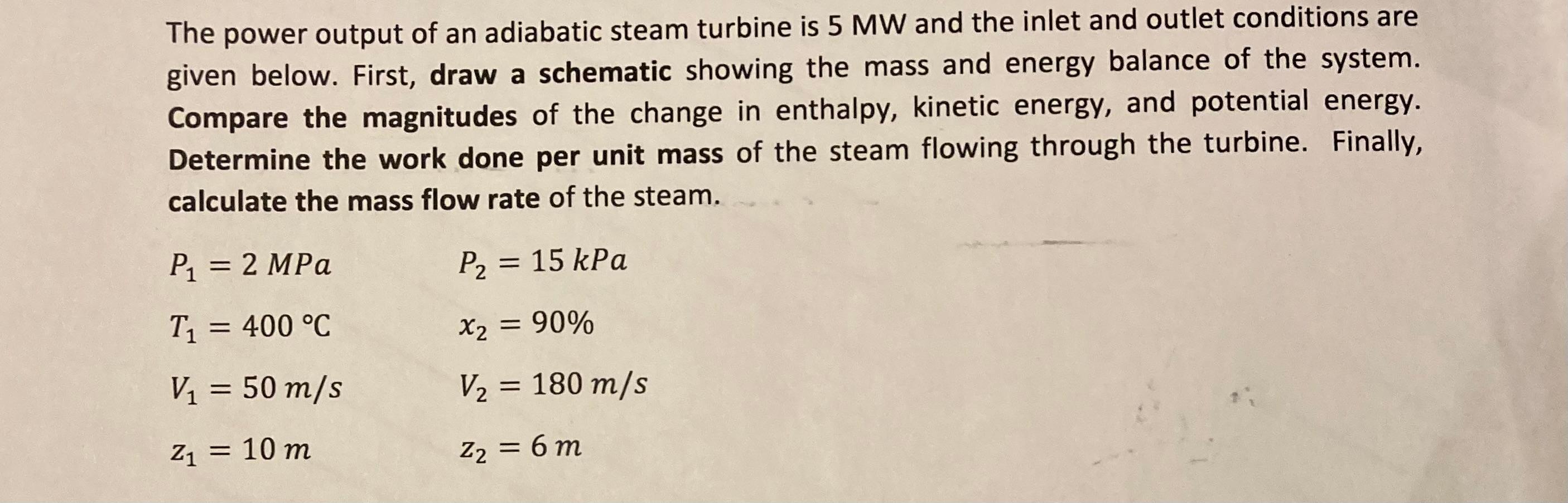 Solved The power output of an adiabatic steam turbine is 5MW | Chegg.com