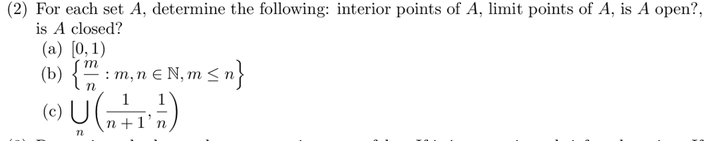 Solved (2) For each set A, determine the following: interior | Chegg.com