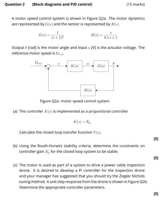 Question 2, (Block diagrams and PID control)A motor | Chegg.com