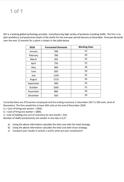Solved 1 of 1 SKF is a leading global technology provider, | Chegg.com