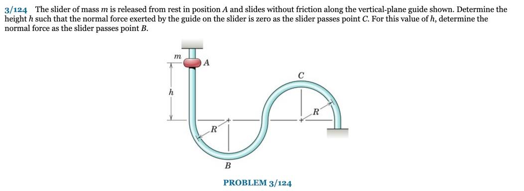 Solved 3/124 The slider of mass m is released from rest in | Chegg.com