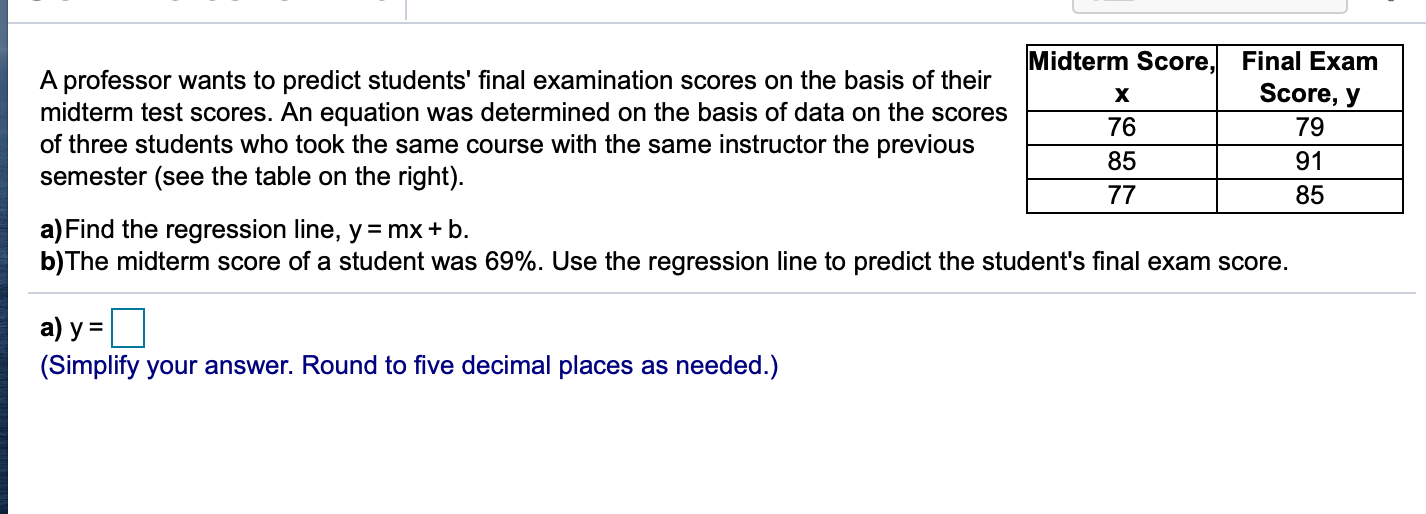 Solved Midterm Score, Final Exam A professor wants to | Chegg.com