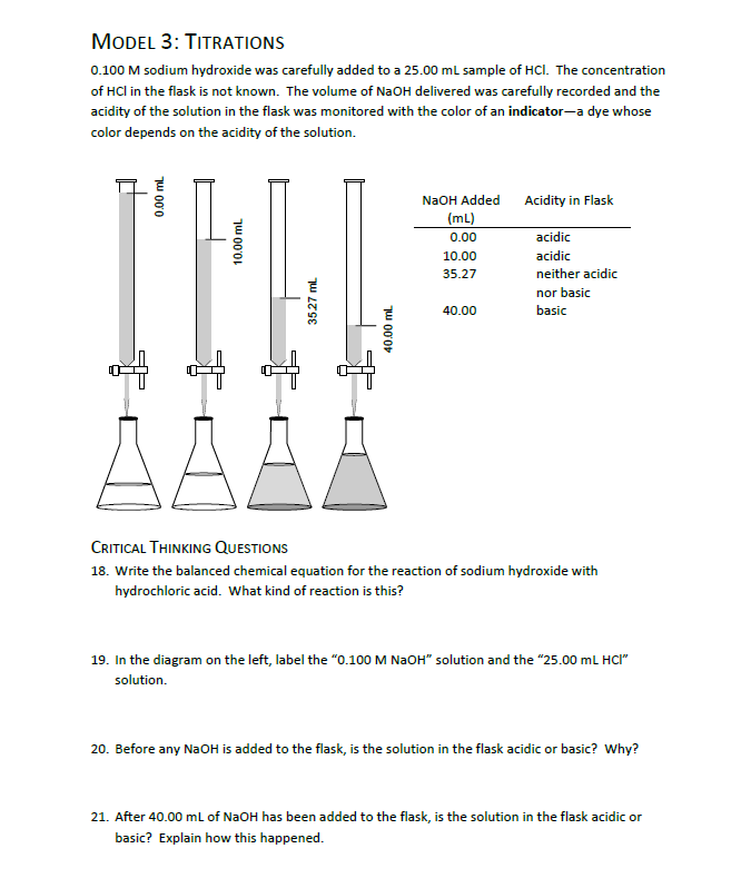 Solved Model 3: TitRations 0.100M sodium hydroxide was | Chegg.com
