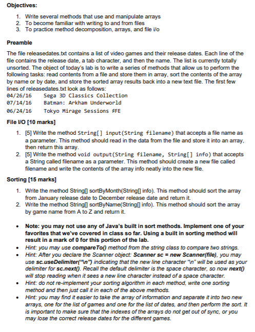 Solved Objectives: 1. Write several methods that use and | Chegg.com