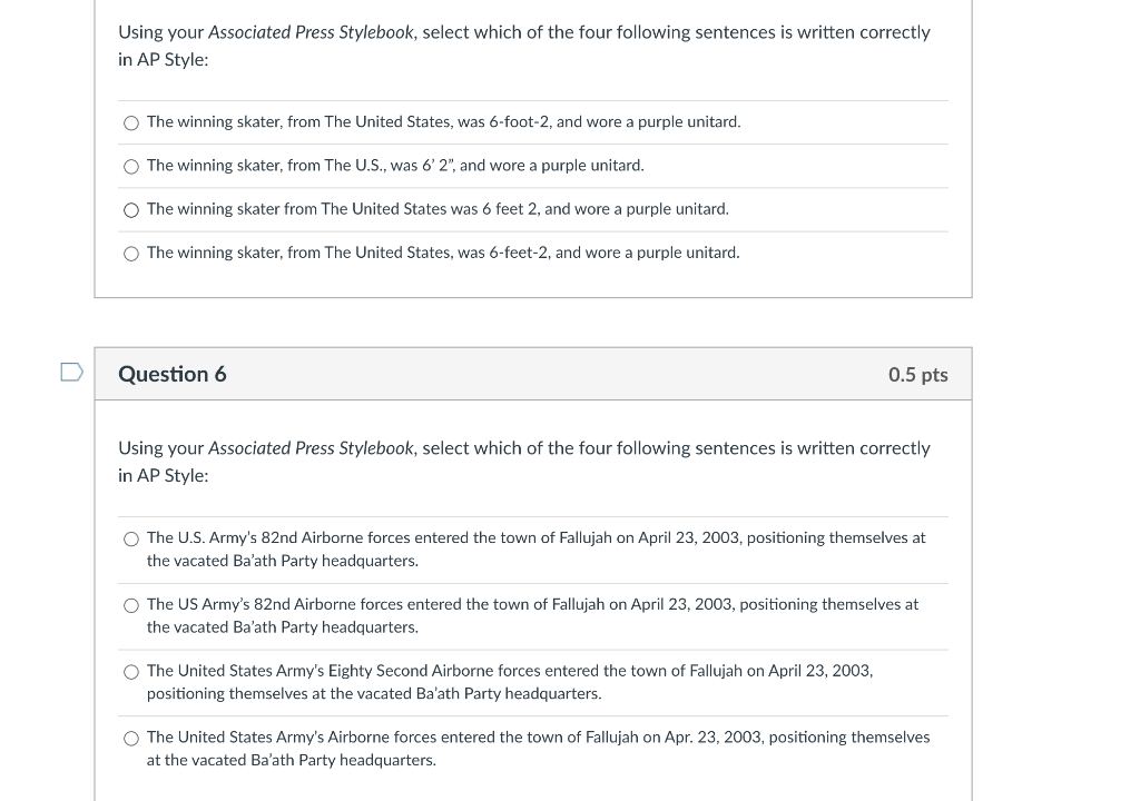 Solved Using your Associated Press Stylebook, select which | Chegg.com