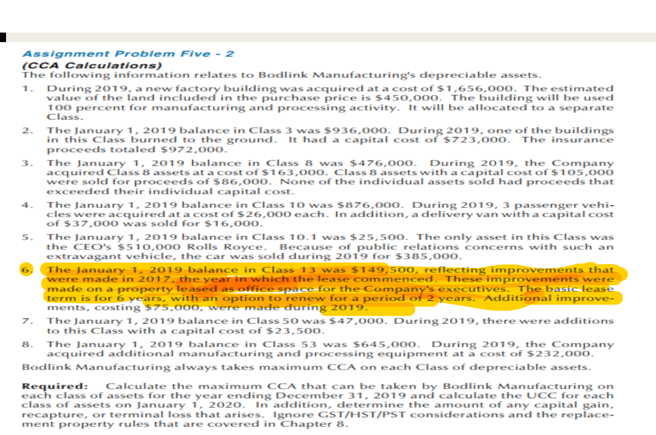 Solved Assignment Problem Five - 2 (CCA Calculations) The | Chegg.com
