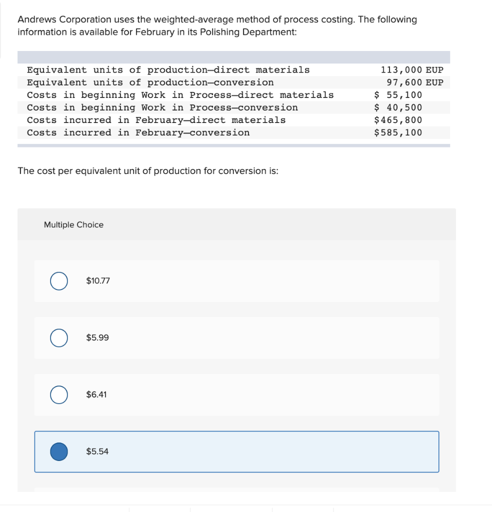Solved Andrews Corporation uses the weighted-average method | Chegg.com