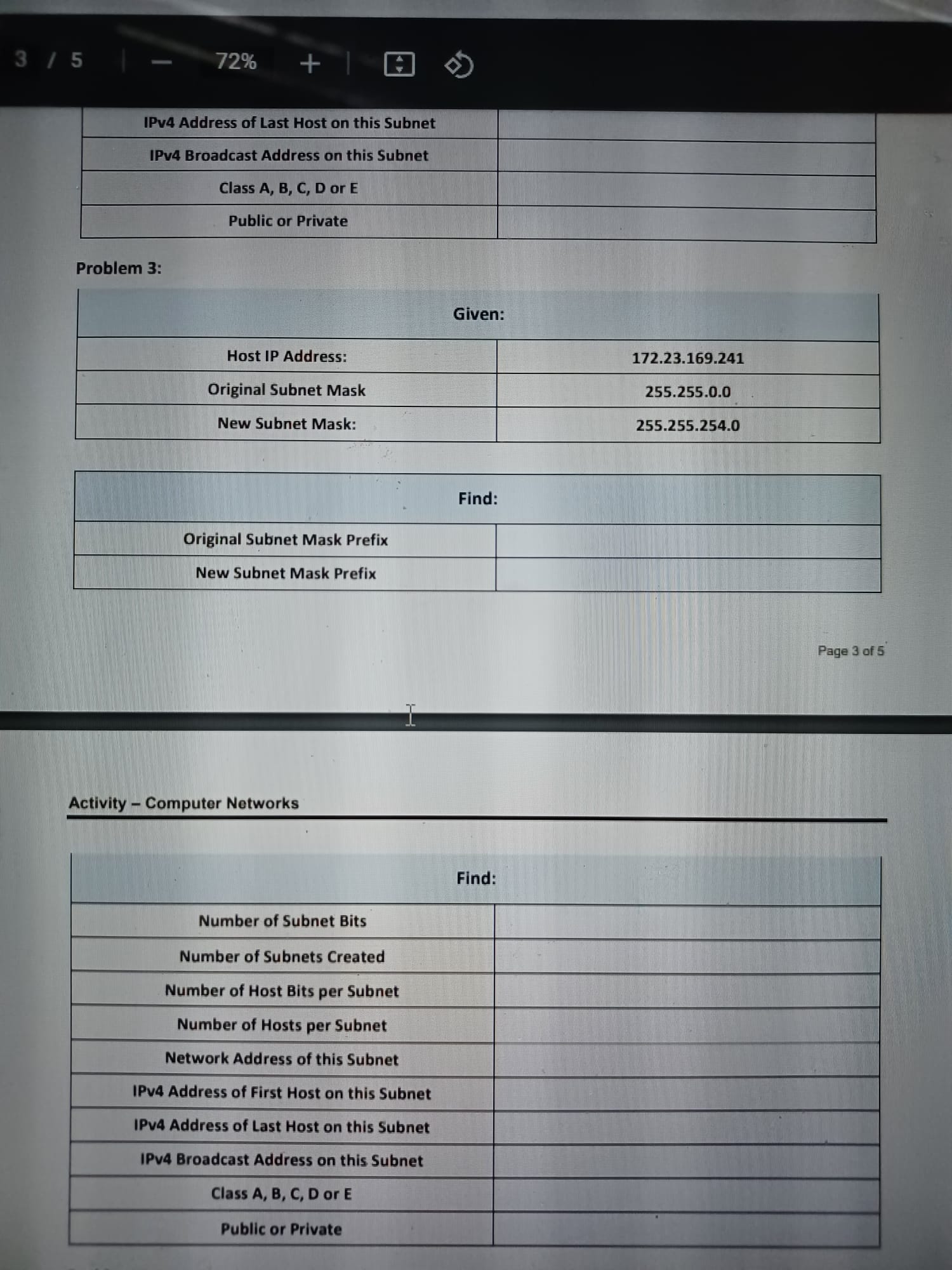 Solved 3 / 5 72% + L IPv4 Address of Last Host on this | Chegg.com