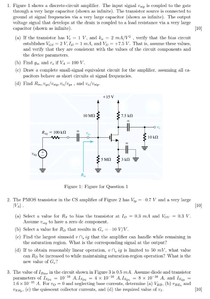 Solved [10] 1. Figure 1 shows a discrete-circuit amplifier. | Chegg.com