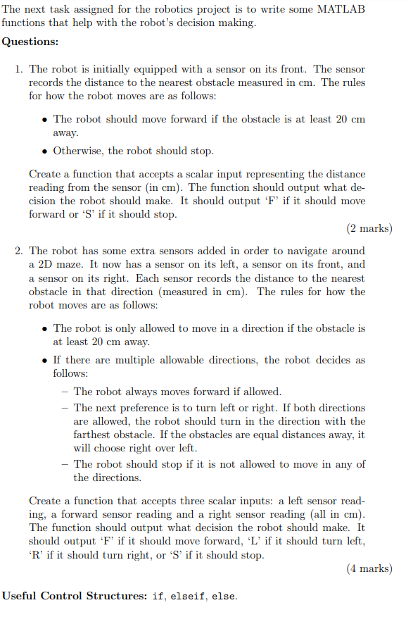 Solved The next task assigned for the robotics project is to | Chegg.com