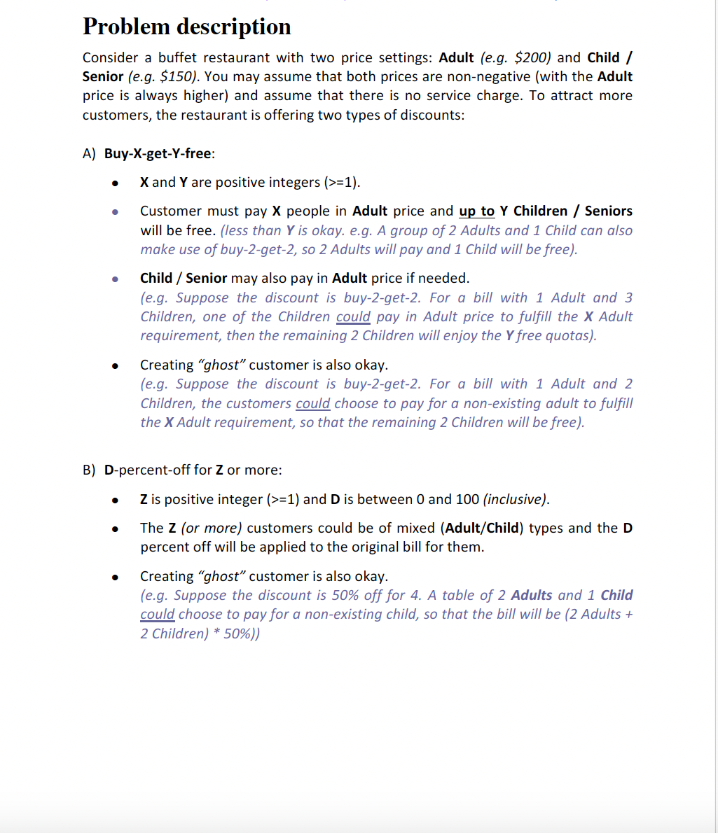[Solved]: Problem description Consider a buffet restaurant w
