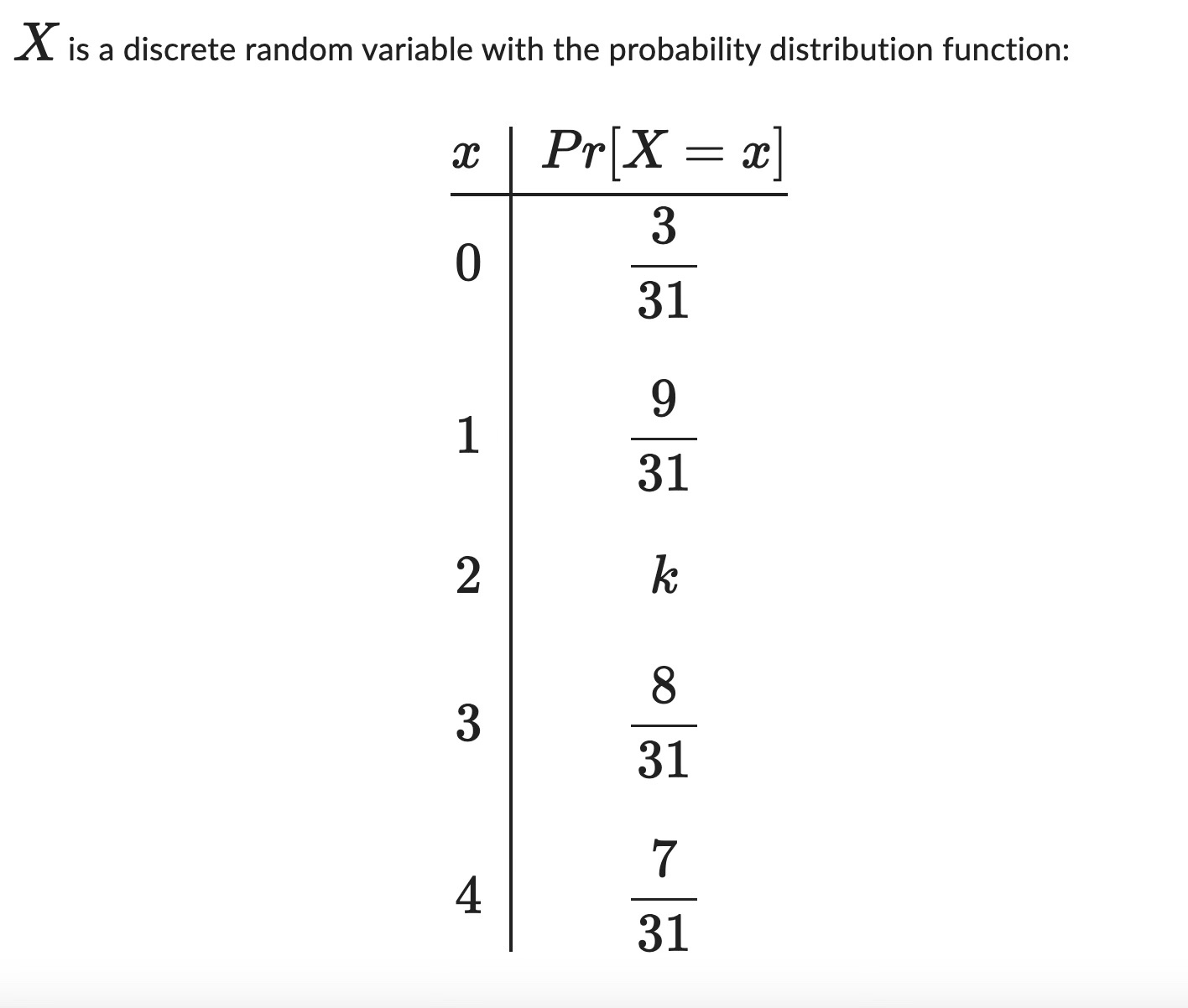 Solved x is ﻿a discrete random variable with the probability | Chegg.com