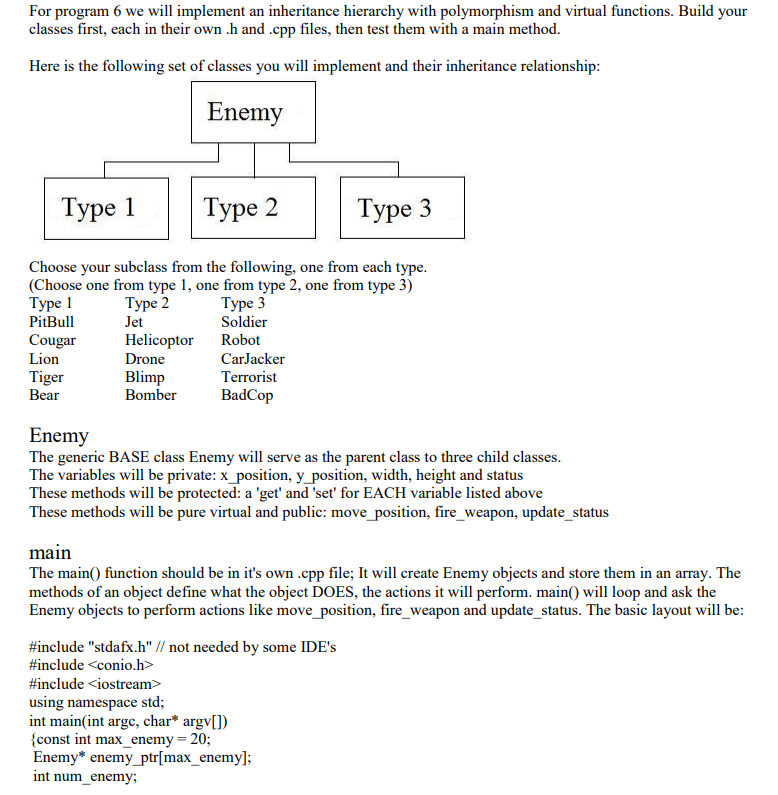 Solved Program 6 Implement Inheritance Hierarchy Polymorphism Virtual Functions Build
