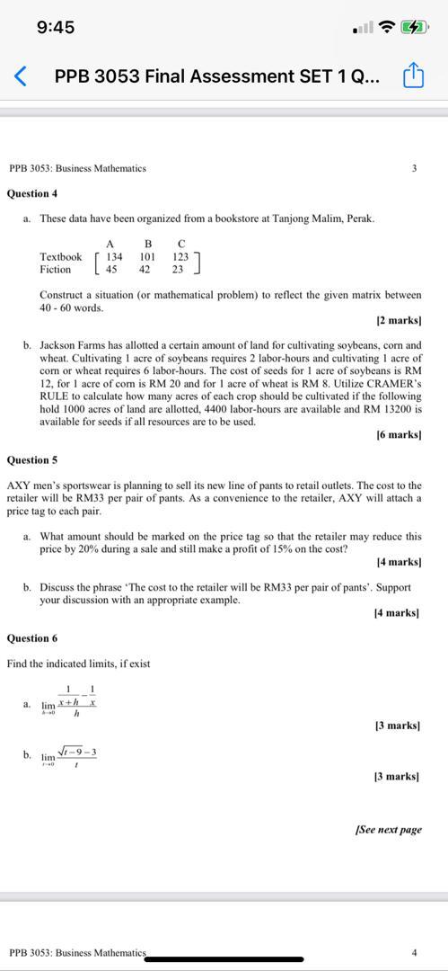 9:45 PPB 3053 Final Assessment SET 1 Q... PPB 3053: | Chegg.com