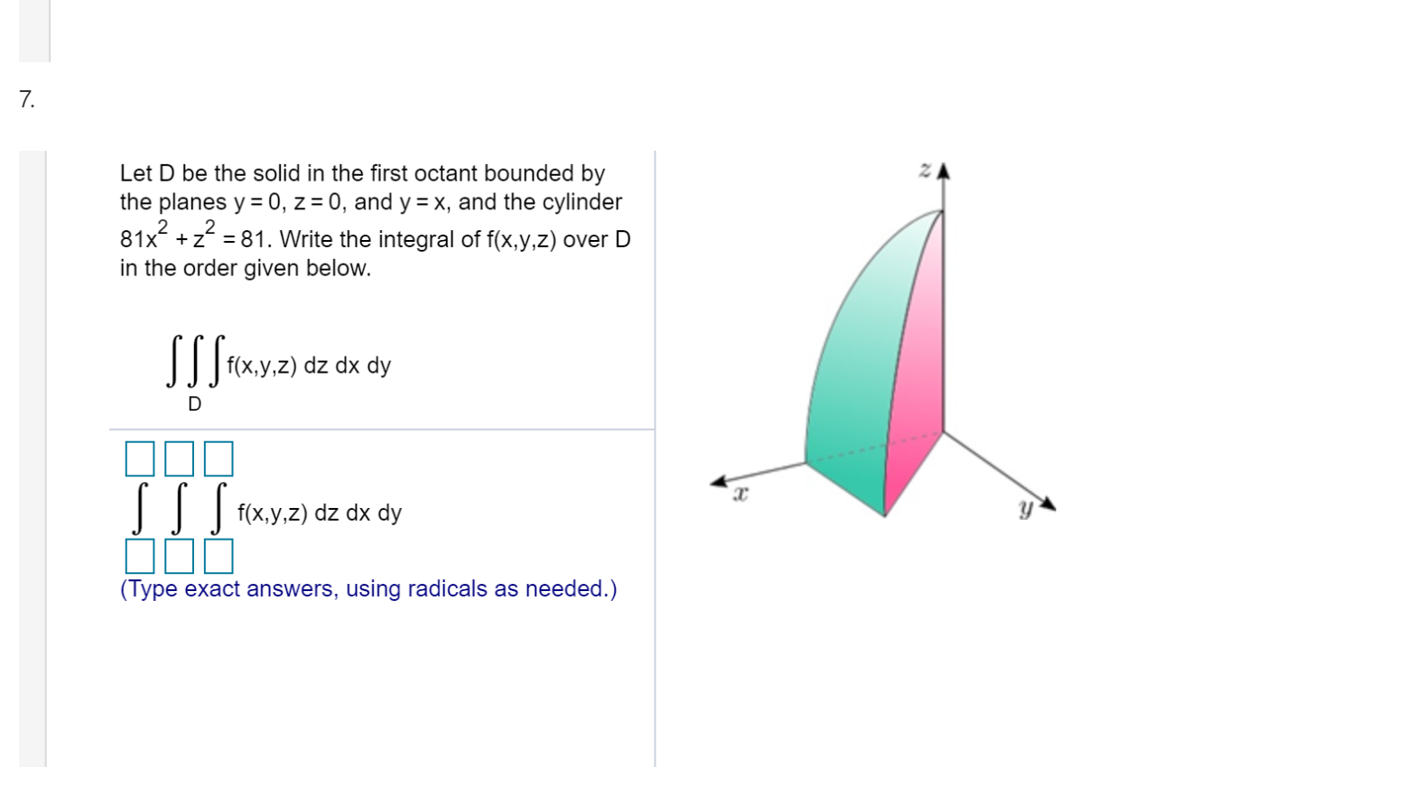 Solved V Let D be the solid in the first octant bounded by | Chegg.com