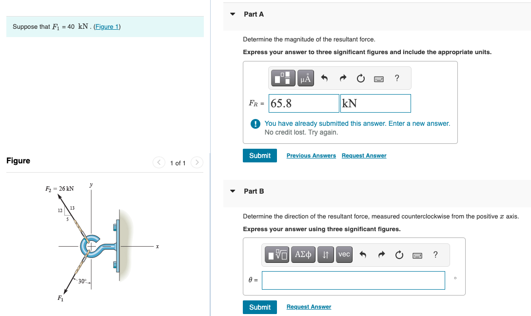 Solved Suppose that F1=40kN. (Figure 1) Determine the | Chegg.com