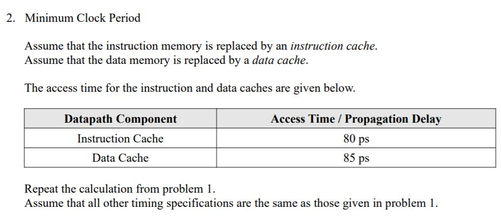 Solved 2. Minimum Clock Period Assume that the instruction | Chegg.com