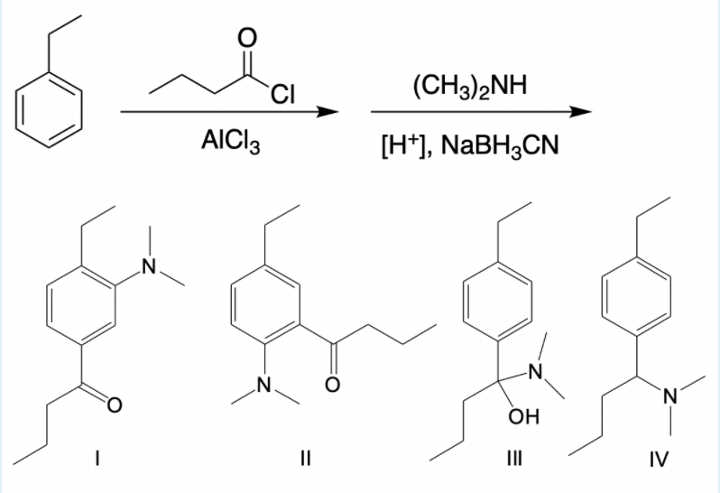 Solved مه CI (CH3)2NH AICI: [H+], NaBH3CN N. N. N N OH II IV | Chegg.com