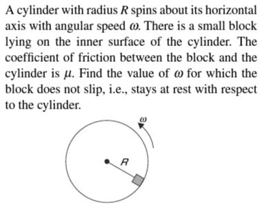 Solved A cylinder with radius R spins about its horizontal | Chegg.com