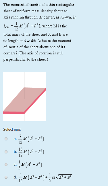 Solved The moment of inerti a of a thin rectangular sheet of | Chegg.com
