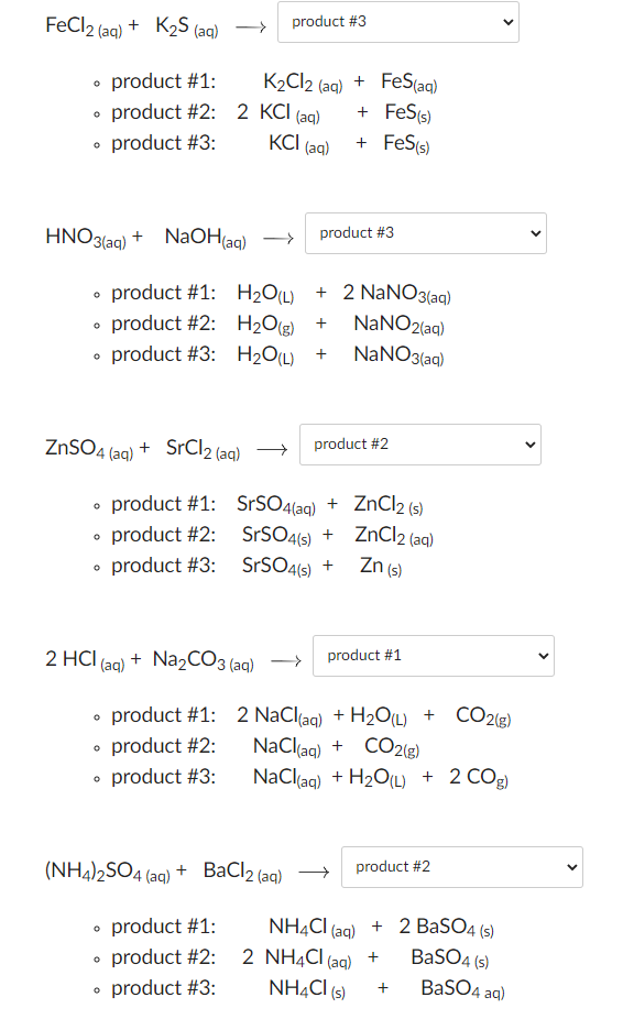 Solved FeCl2 (aq) + K25 (aq) 1 product #3 o product #1: | Chegg.com